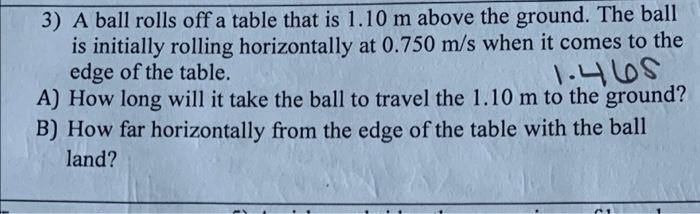 Solved a ball rolls off a table that is 1.10 m above the | Chegg.com