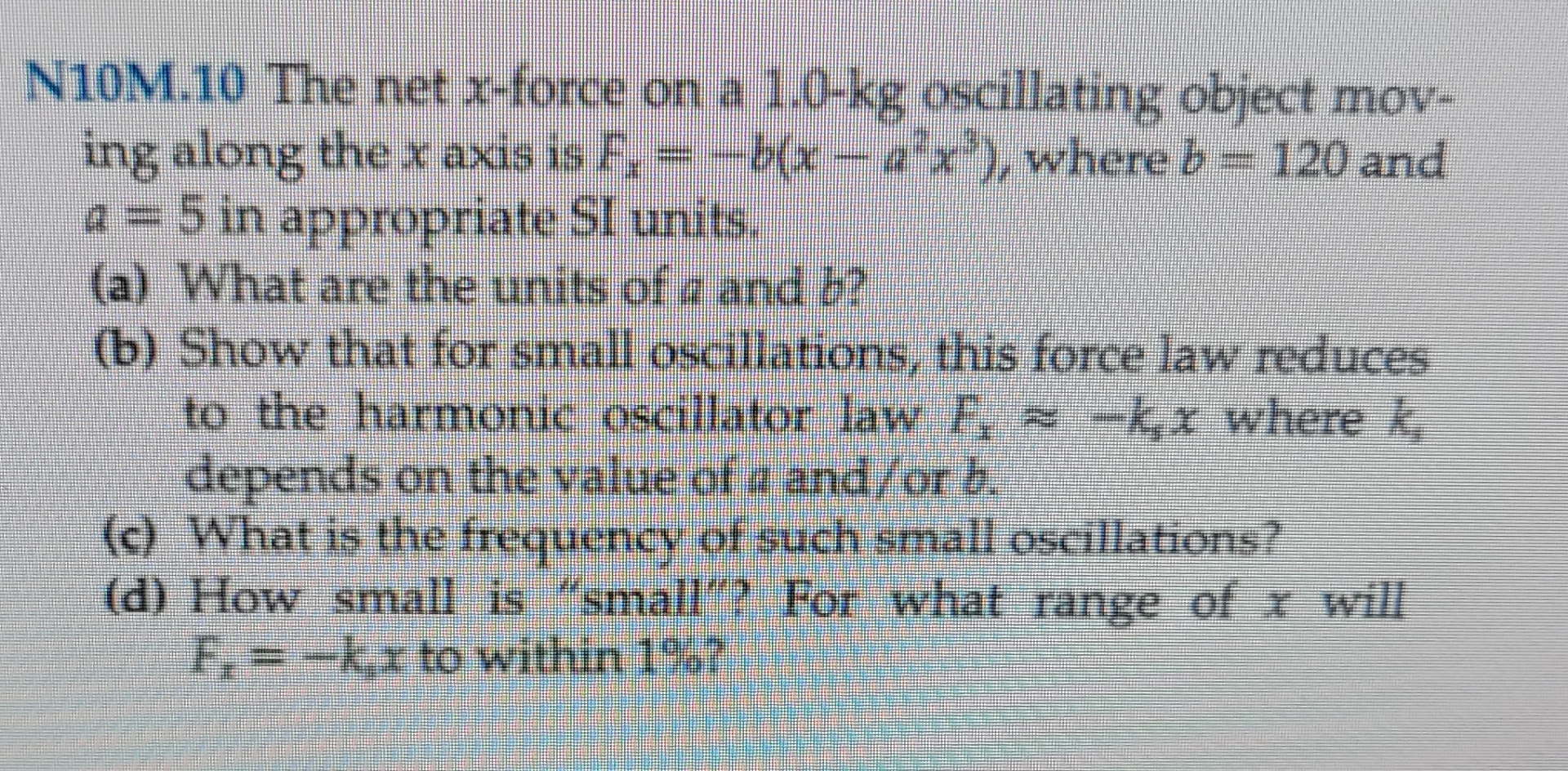 Solved N10M. 10 ﻿The net x-force on a 1.0-kg oscillating | Chegg.com