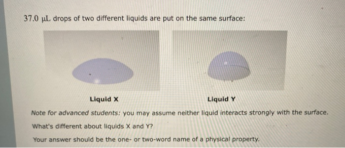 Solved 37.0 ML drops of two different liquids are put on the | Chegg.com