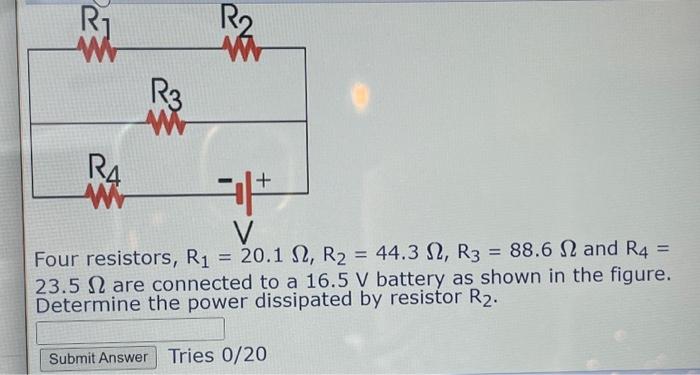 Solved Four resistors, R1=20.1Ω,R2=44.3Ω,R3=88.6Ω and R4= | Chegg.com