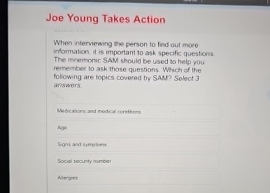 Solved Joe Young Takes Action When interviewing the person | Chegg.com