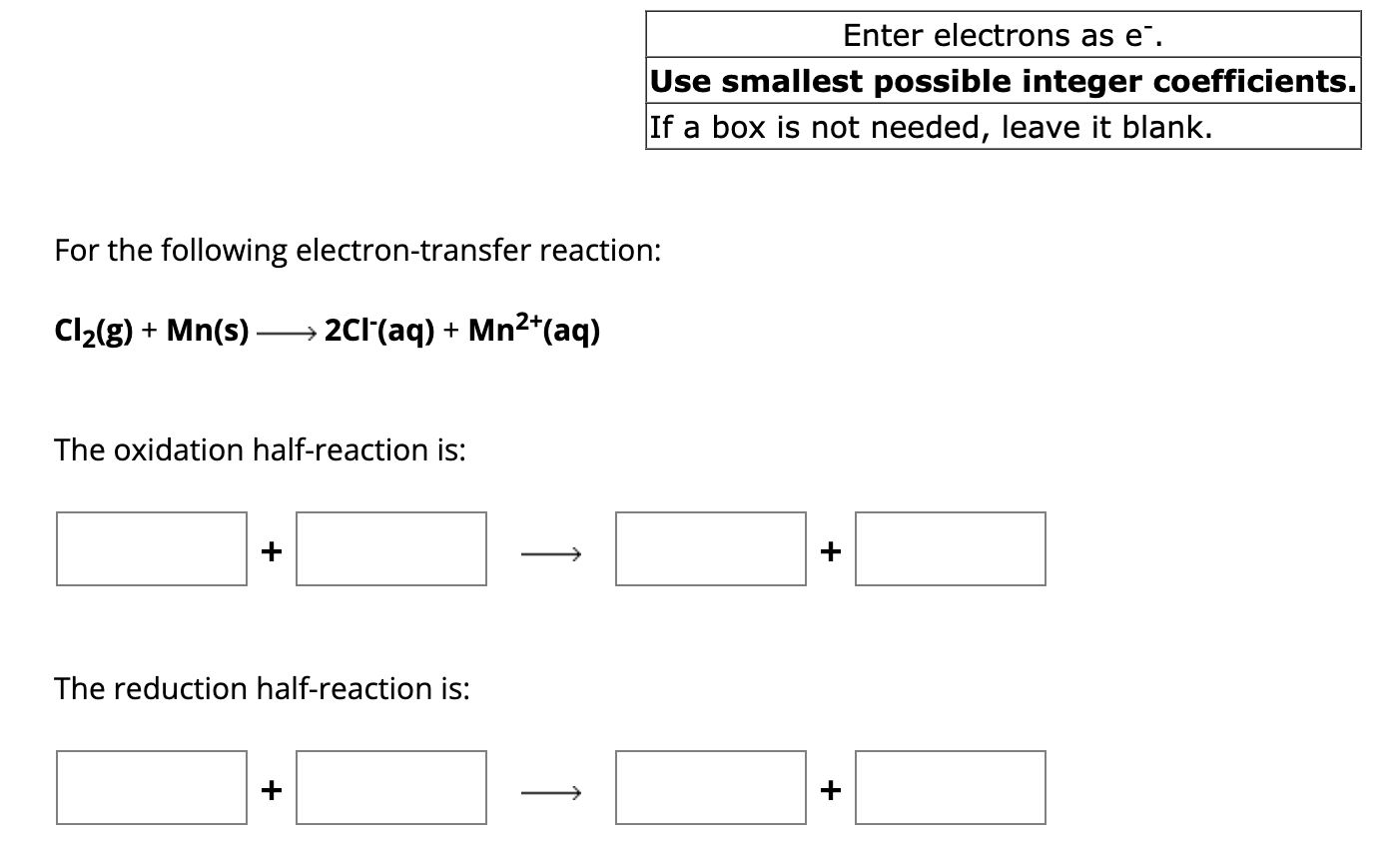 Solved Enter electrons as e-.Use smallest possible integer | Chegg.com