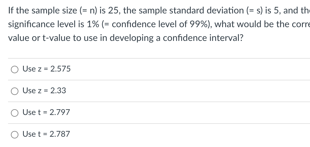 Solved If the sample size (=n) is 25 , the sample standard | Chegg.com