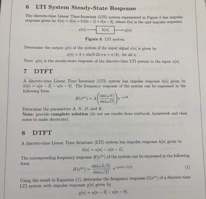 Solved 6 LTI System Steady-State Response The discrete-time | Chegg.com