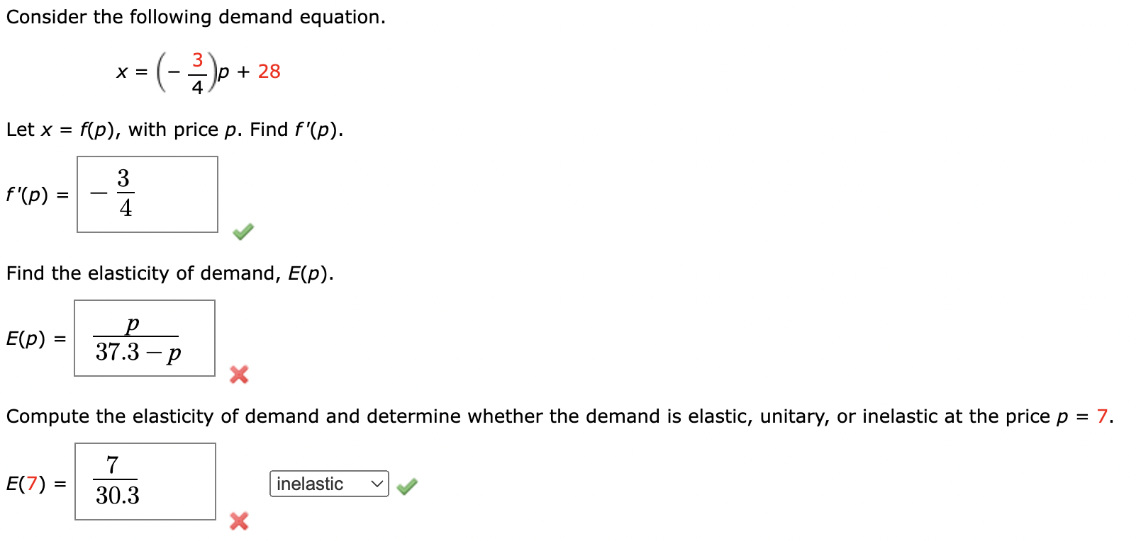 Solved Consider the following demand equation.x=(-34)p+28Let | Chegg.com