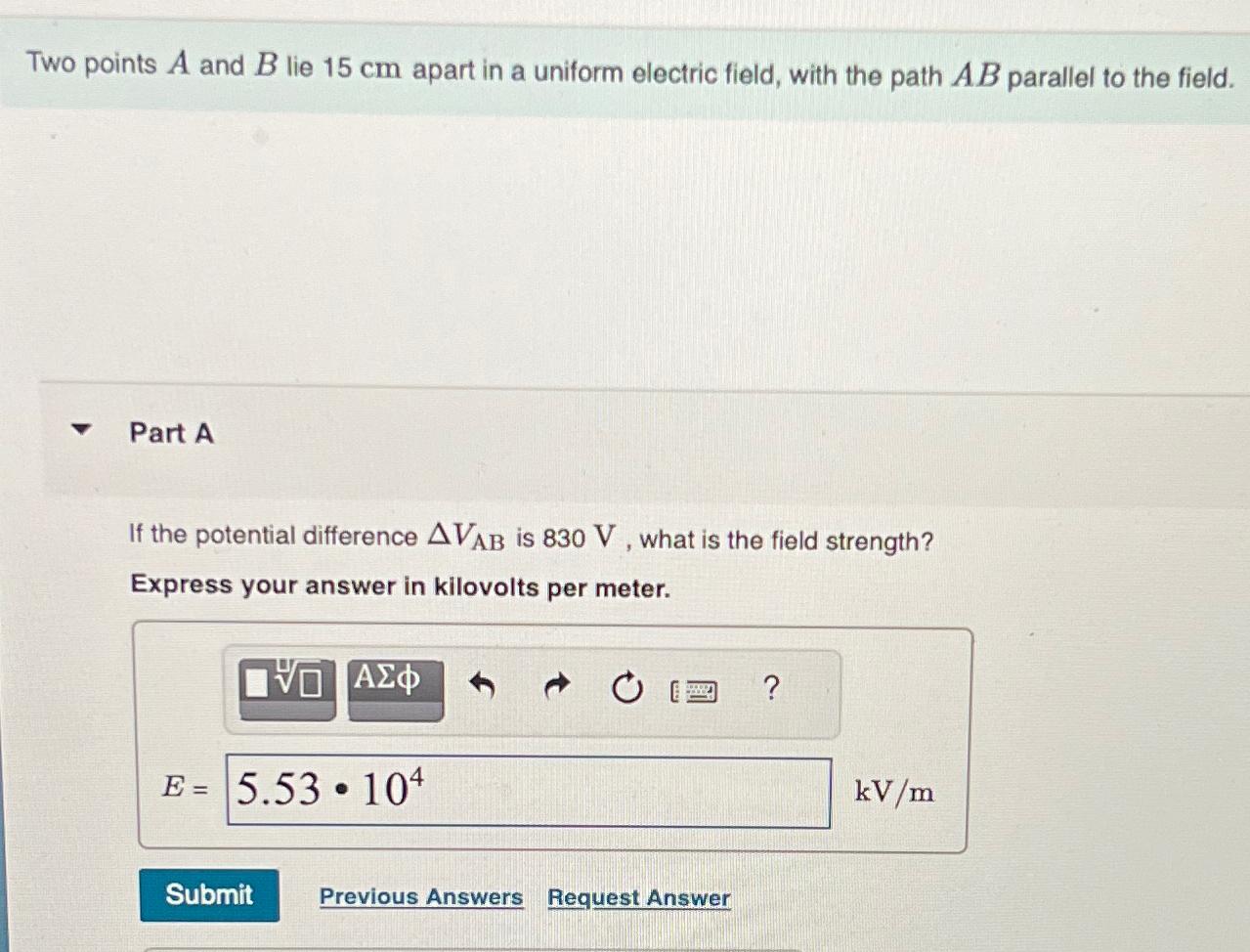 Solved Two points A and B ﻿lie 15cm ﻿apart in a uniform | Chegg.com