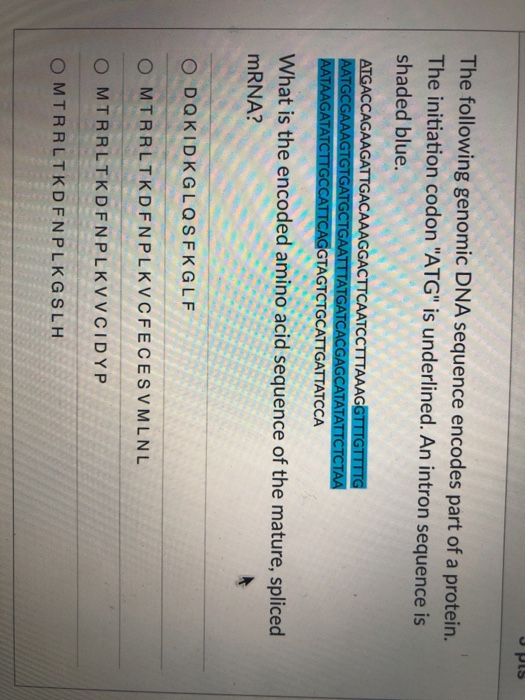 Solved pis The following genomic DNA sequence encodes part | Chegg.com