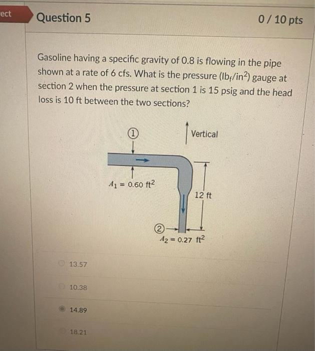 Solved Gasoline having a specific gravity of 0.8 is flowing | Chegg.com