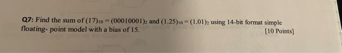 Solved Q7: Find the sum of (17) 10 = (00010001) and (1.25)10 | Chegg.com