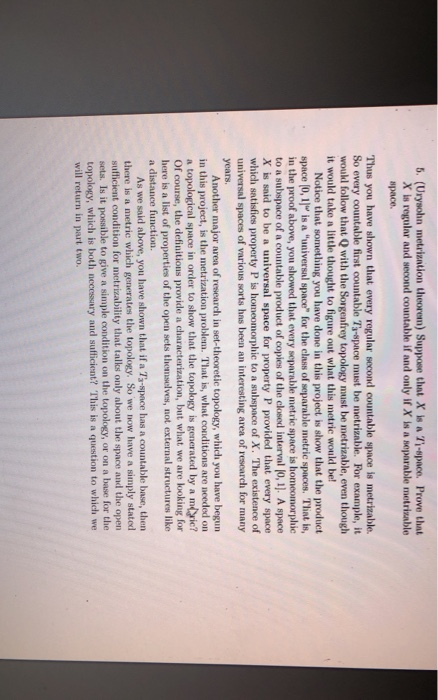 Solved 5. (Urysohn metrization theorem) Suppose that X is a | Chegg.com