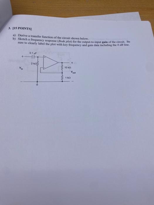 Solved 3. [15 POINTS] a) Derive a transfer function of the | Chegg.com