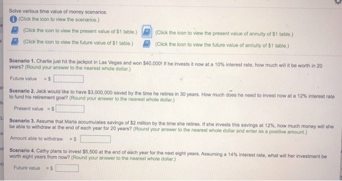 Solved Solve various time value of money scenarios. (Click | Chegg.com