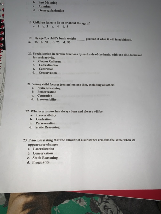 Solved b. Fast Mapping c. Animism d. Overregularization YYYY | Chegg.com