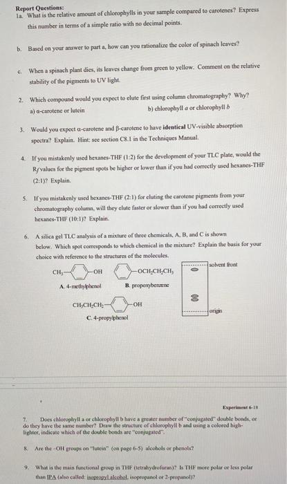 Solved TLC Analysis of Spinach Photosynthetic | Chegg.com