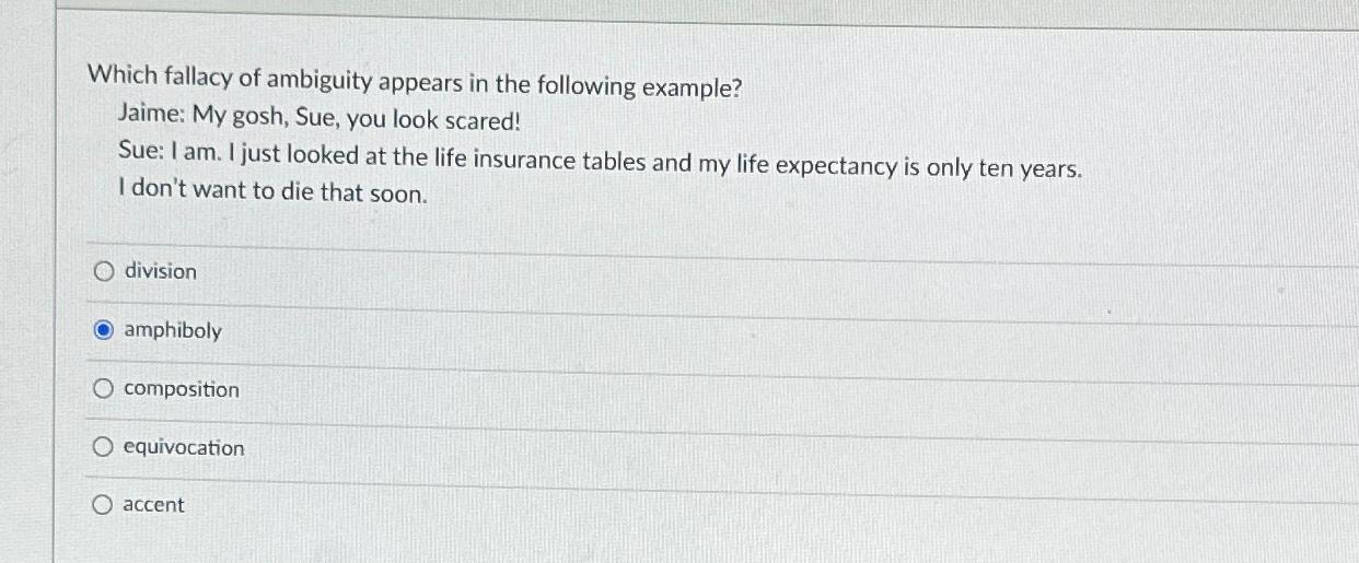 Solved Which fallacy of ambiguity appears in the following | Chegg.com