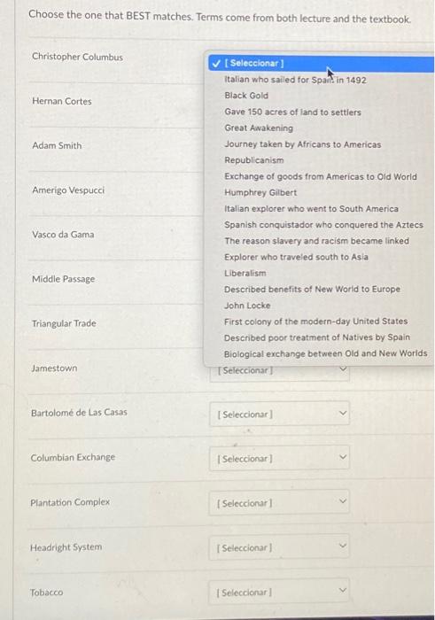 Choose the one that BEST matches. Terms come from | Chegg.com
