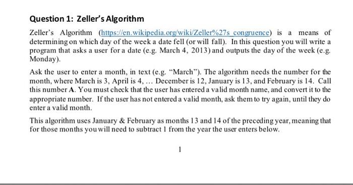 Solved Question 1: Zeller's Algorithm Zeller's Algorithm | Chegg.com
