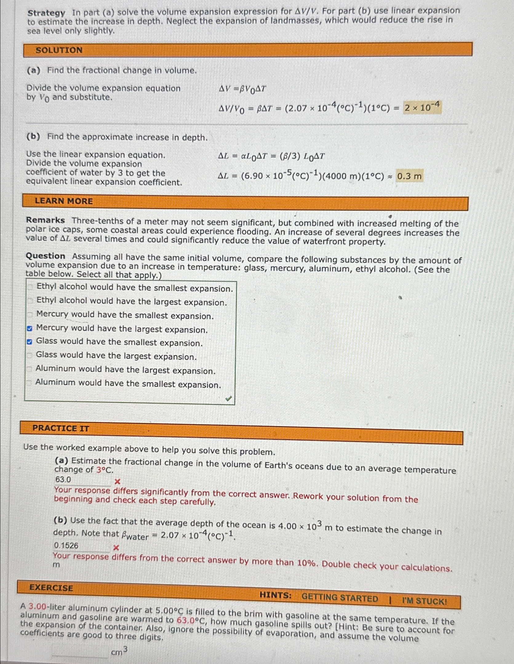 Solved Strategy In part (a) ﻿solve the volume expansion | Chegg.com