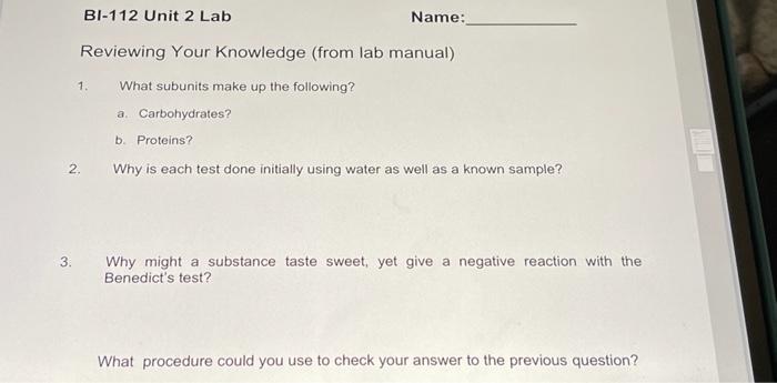 Solved BI-112 Unit 2 Lab Name: 1. Reviewing Your Knowledge | Chegg.com