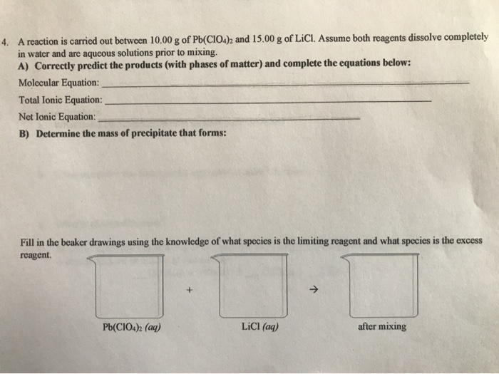 Solved A reaction is carried out between 10.00g of Pb(ClO4)2 | Chegg.com