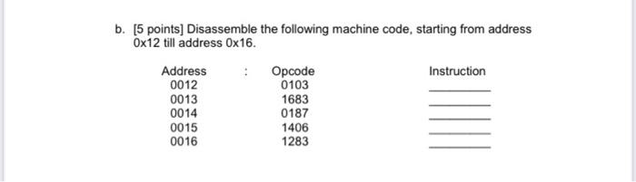 b. [5 points] Disassemble the following machine code, | Chegg.com