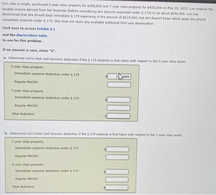 Solved Lori, who is single, purchased 5-year class property | Chegg.com