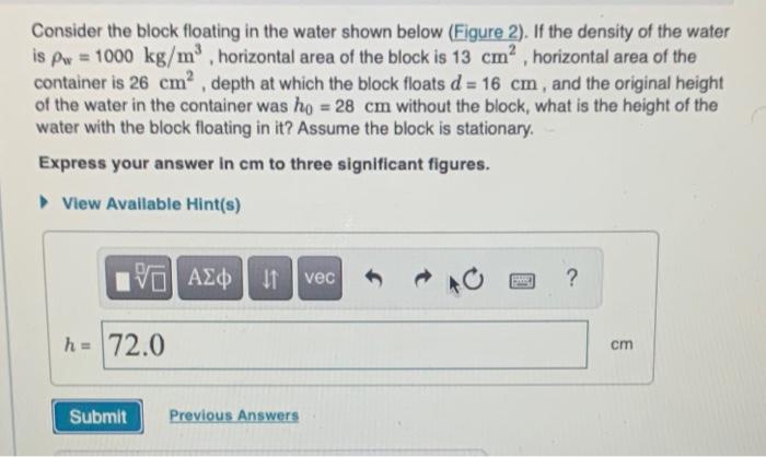 Solved Consider the block floating in the water shown below | Chegg.com