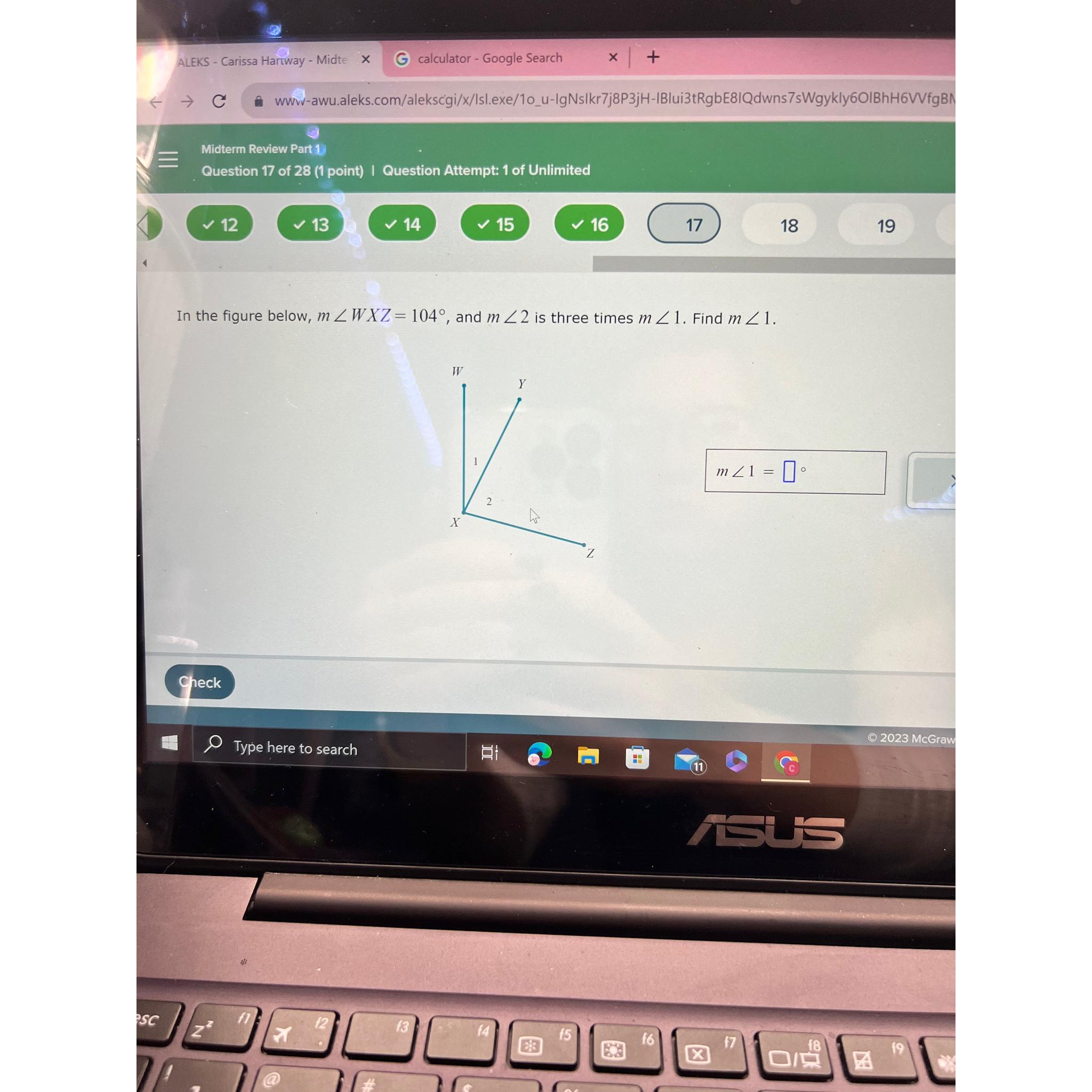 Solved In the figure below, m (angle) ﻿WXZ=104°, ﻿and | Chegg.com