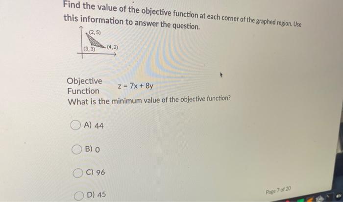 Solved Find the value of the objective function at each | Chegg.com