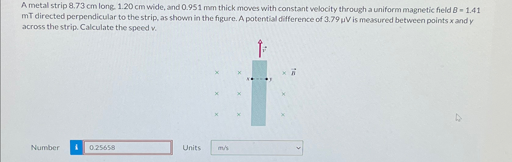 Solved A metal strip 8.73cm ﻿long, 1.20cm ﻿wide, and 0.951mm | Chegg.com