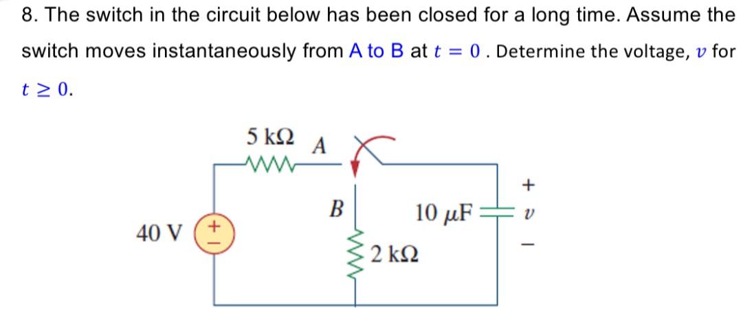 Solved The switch in the circuit below has been closed for a | Chegg.com