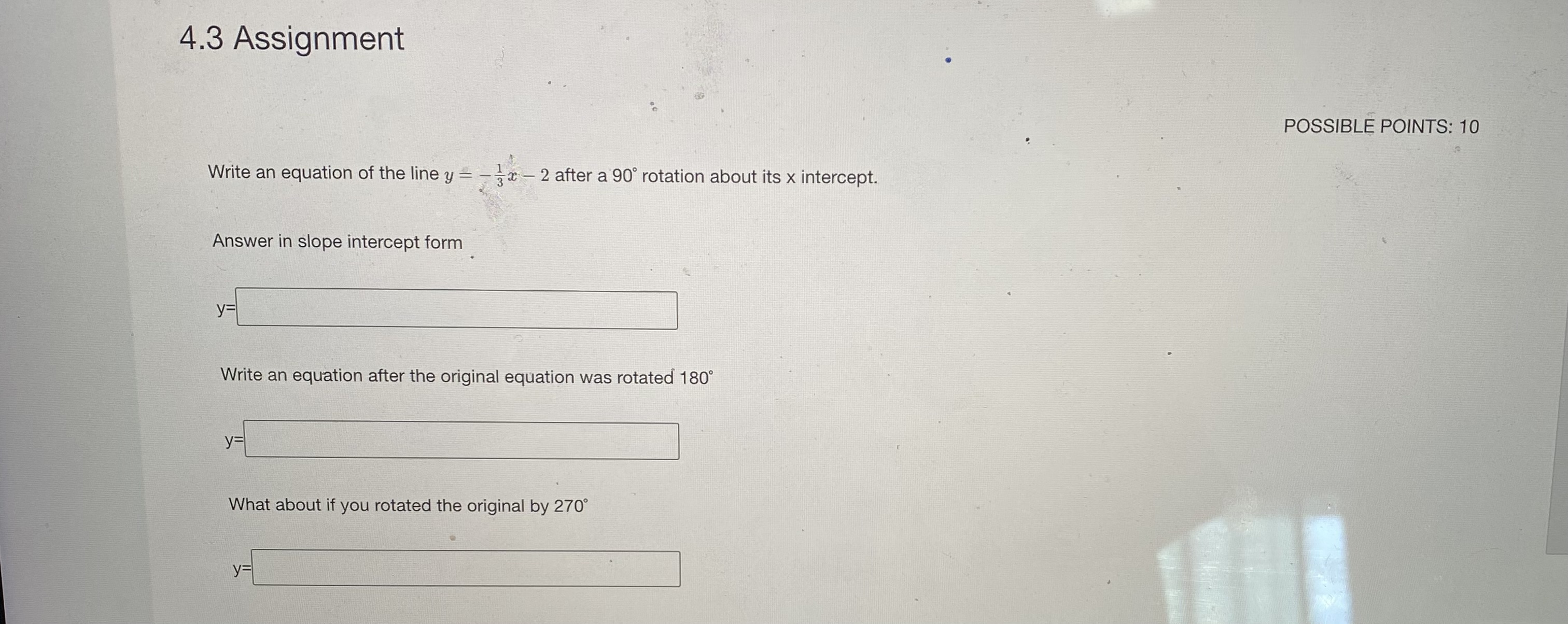 Solved 4.3 ﻿AssignmentWrite an equation of the line y=-13x-2 | Chegg.com