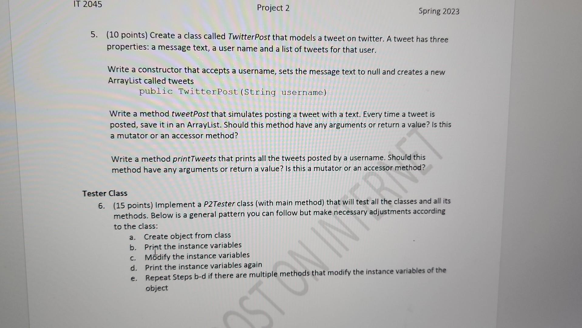 45 Project 2 Spring 2023 3. (10 points) Carefully | Chegg.com