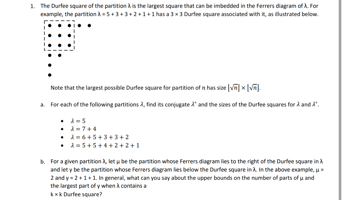 Solved The Durfee square of the partition λ ﻿is the largest | Chegg.com
