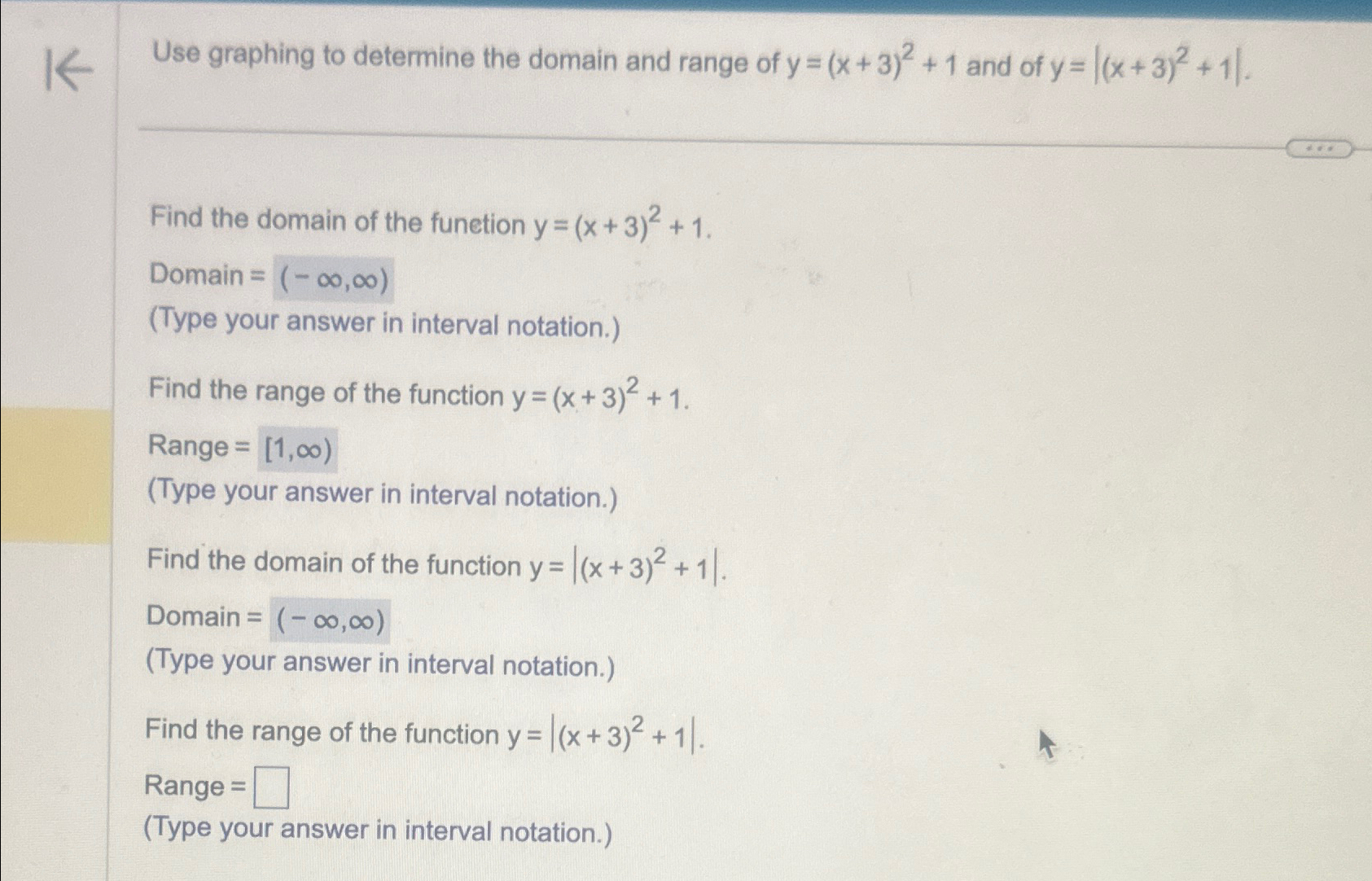 Solved Use graphing to determine the domain and range of | Chegg.com
