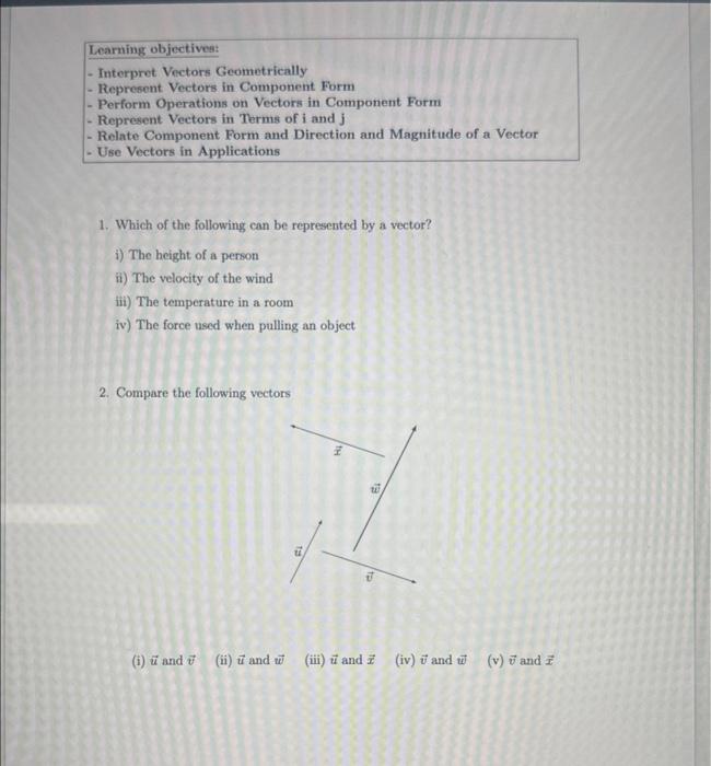 Solved Learning objectives: - Interpret Vectors | Chegg.com