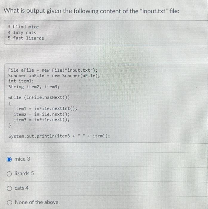 Solved What is output given the following content of the | Chegg.com