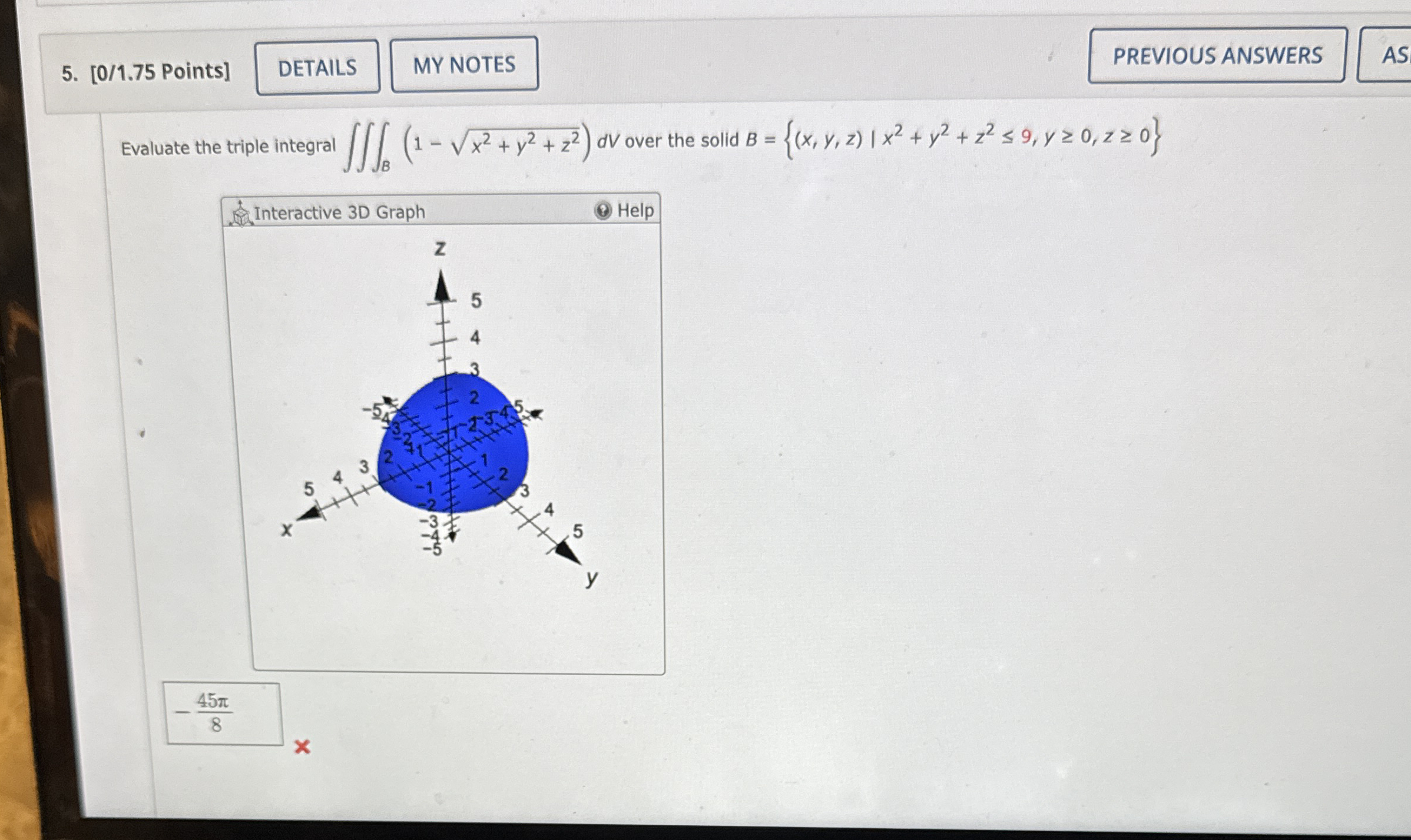 Solved [0/1.75 ﻿Points] Evaluate the triple integral | Chegg.com