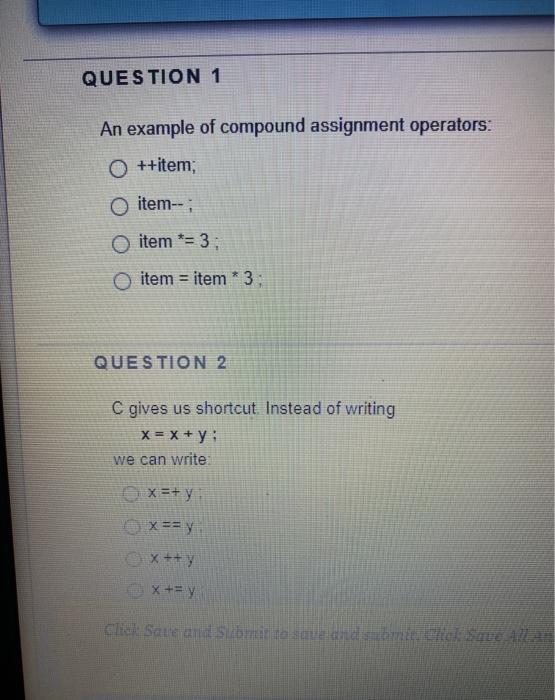 Solved QUESTION 1 An example of compound assignment | Chegg.com