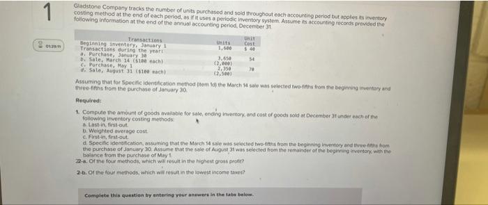 Solved 1 29 Gladstone Company tracks the number of units | Chegg.com