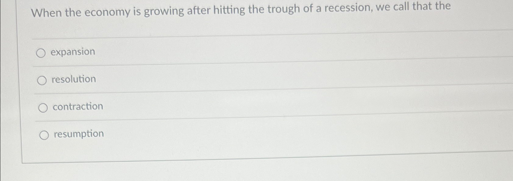 Solved When the economy is growing after hitting the trough | Chegg.com