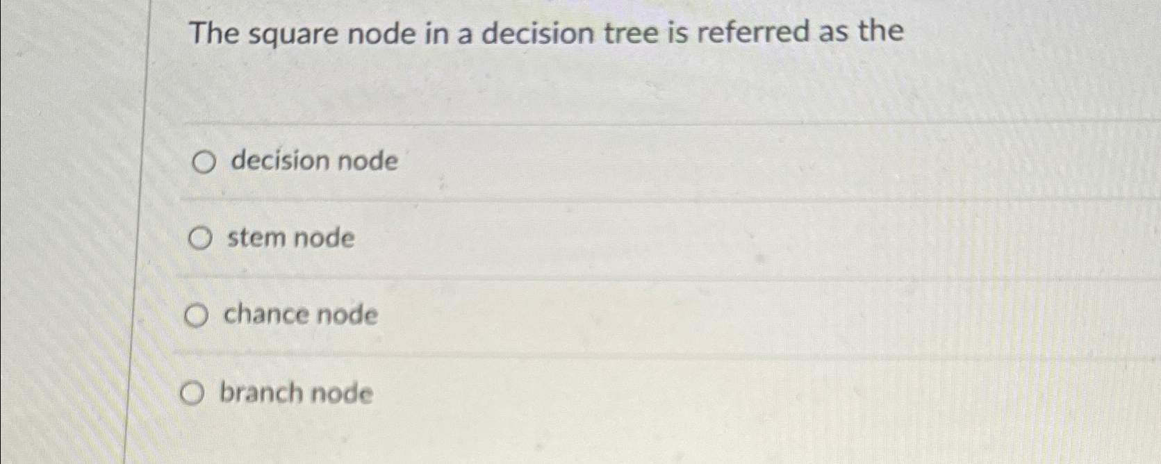 Solved The square node in a decision tree is referred as | Chegg.com
