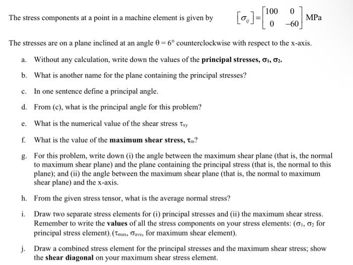 Solved The stress components at a point in a machine element | Chegg.com