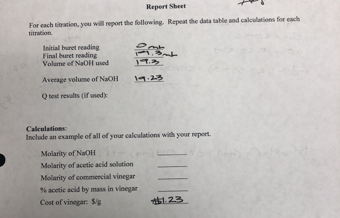 Report Sheet For each titration, you will report the | Chegg.com