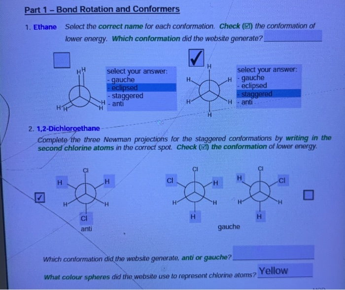 Solved Part 1 - Bond Rotation and Conformers 1. Ethane | Chegg.com