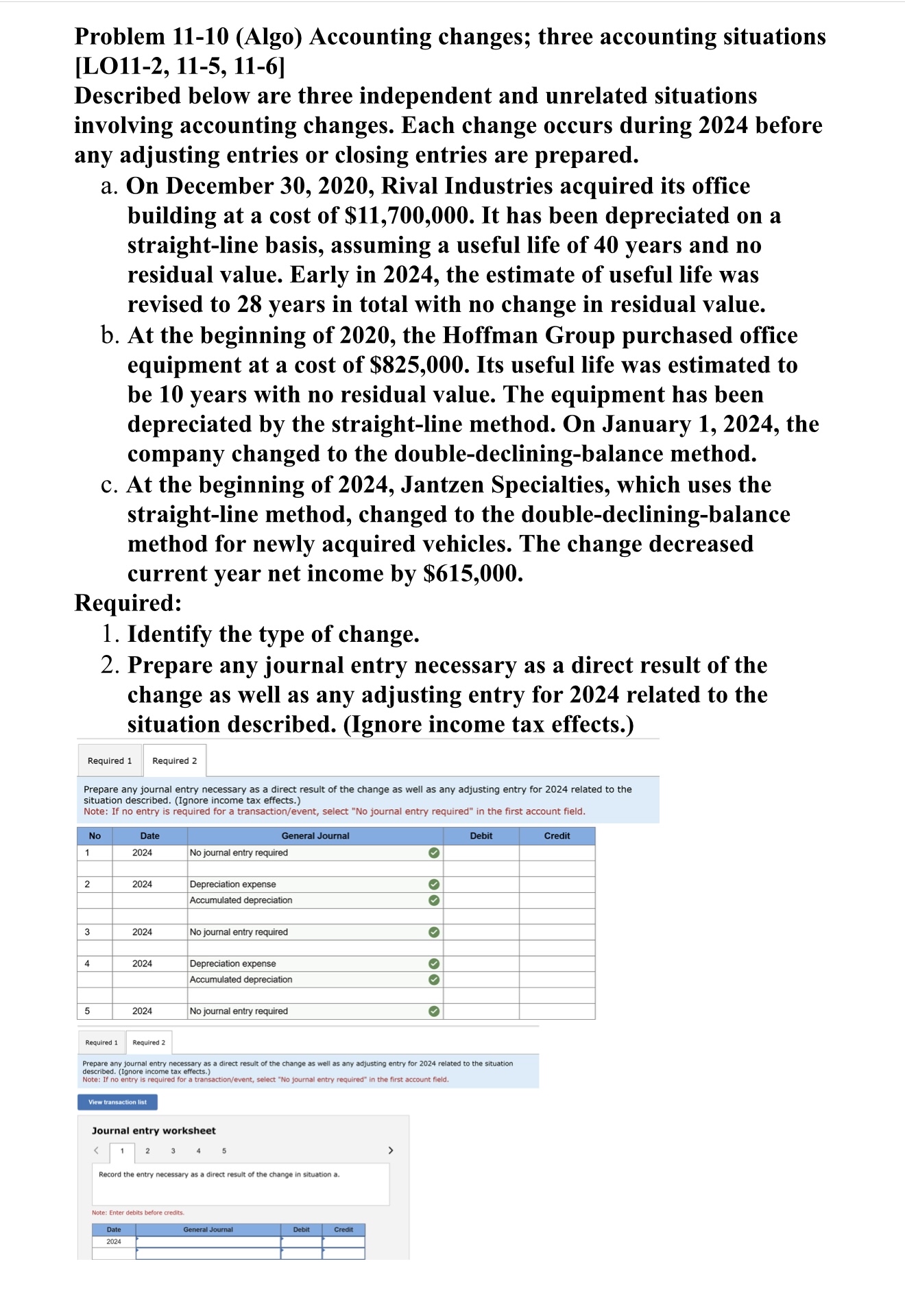 Solved Problem 11-10 (Algo) ﻿Accounting changes; three | Chegg.com