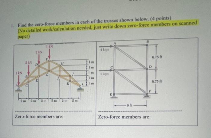 Solved 1. Find the zero-force members in each of the trusses | Chegg.com
