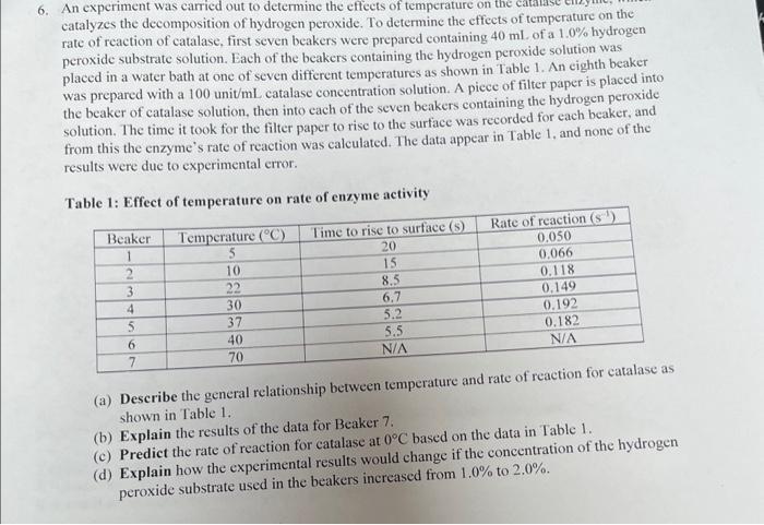 6. An experiment was carried out to determine the | Chegg.com
