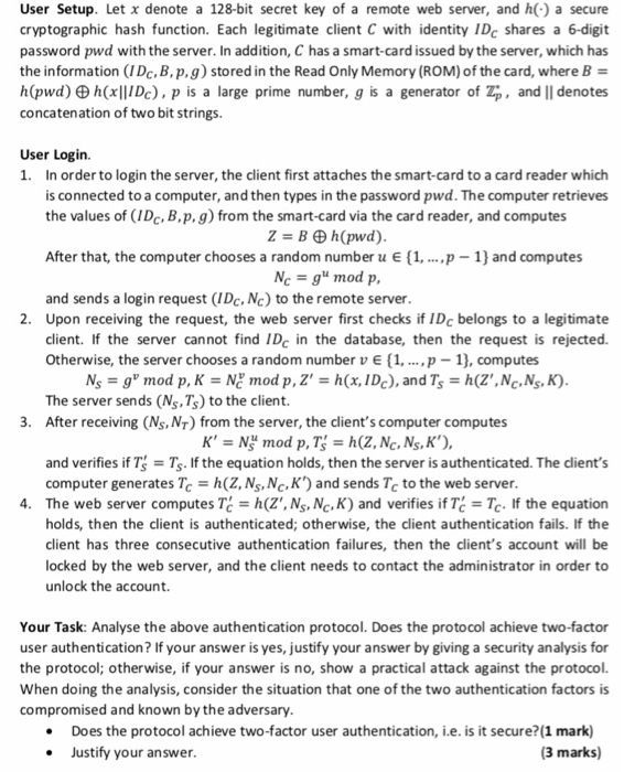 User Setup. Let x denote a 128-bit secret key of a | Chegg.com