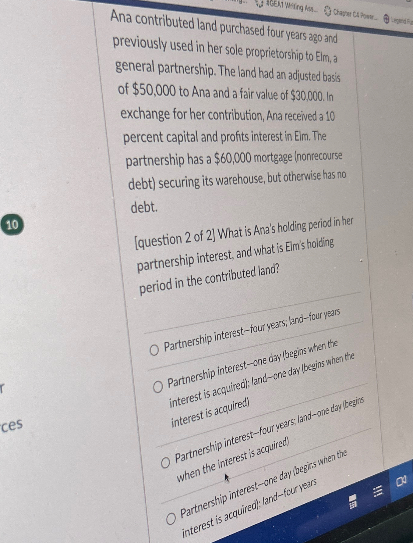 Solved Ana contributed land purchased four years ago and | Chegg.com